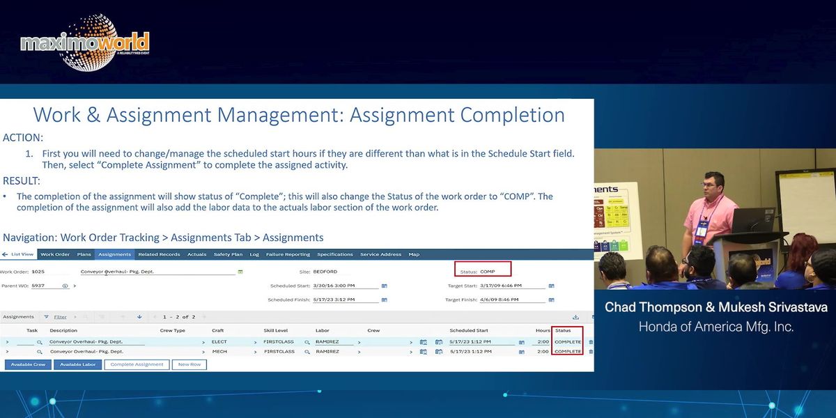 Reliabilityweb Maximo® Lead at Honda explains and demos Assignment Manager