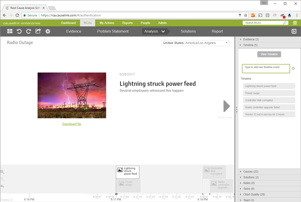 Reliabilityweb Causelink Root Cause Analysis Software adds Timeline