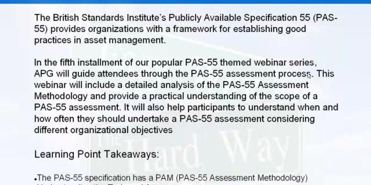 Reliabilityweb The PAS-55 Assessment Process