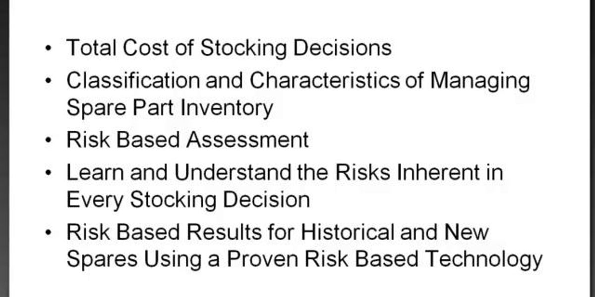 Reliabilityweb Risk Based Assessment of Spare Parts