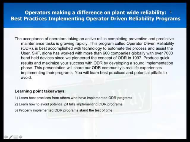 Reliabilityweb Best Practices Implementing Operator Driven Reliability Programs, PT 1