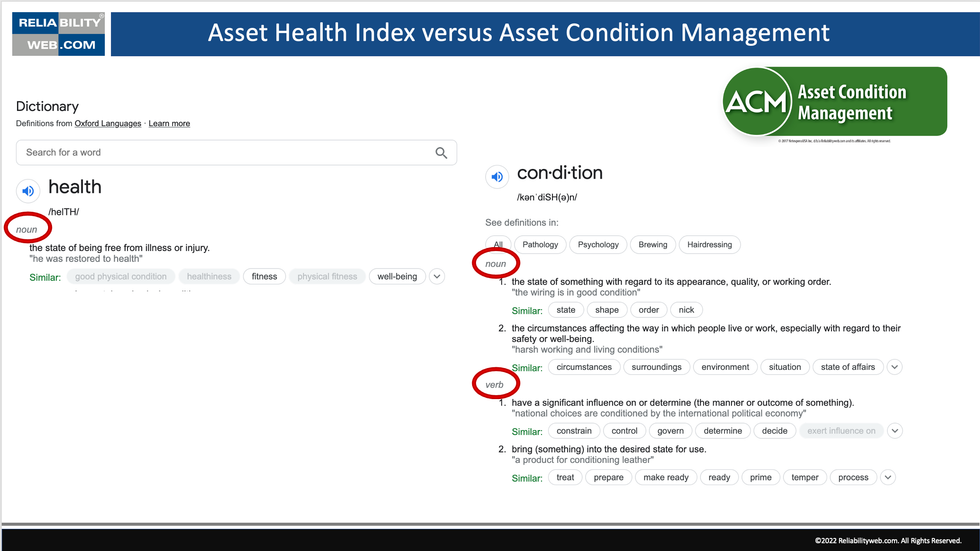 Reliabilityweb Asset Health Index versus Asset Condition Management